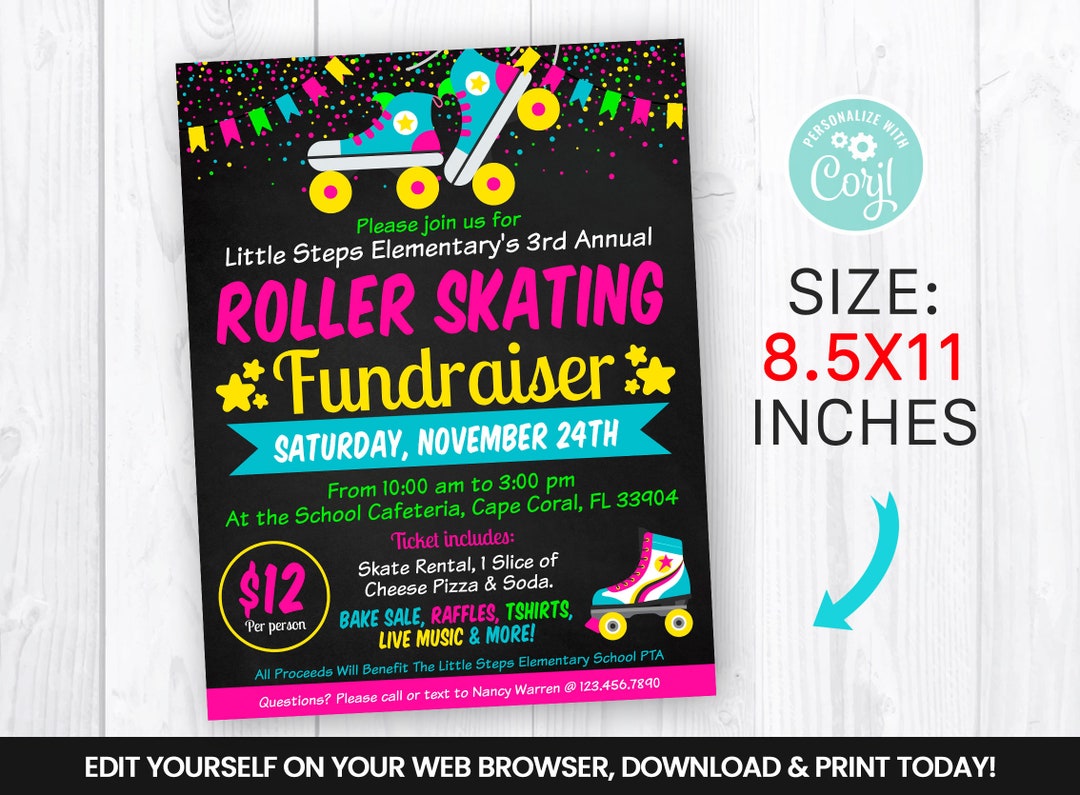 EDITABLE Skate Rolling Fundraiser Flyer Template, Charity Non Profit ...
