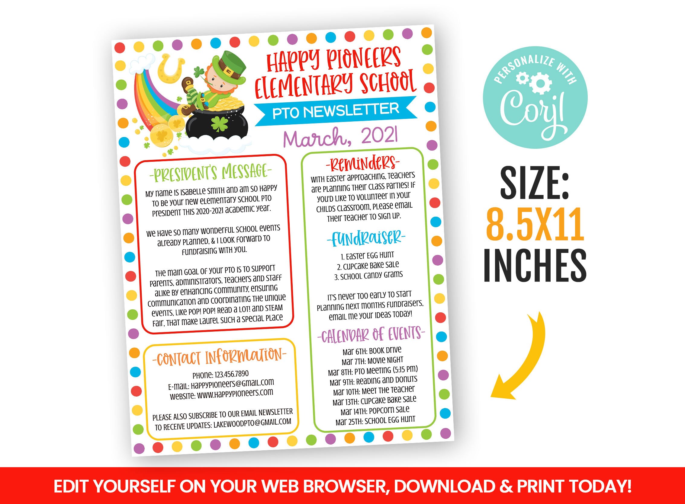 EDITABLE School Pto Pta Saint Patrick's Day Newsletter, March Meeting ...