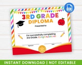 Printable 3rd Grade Graduation Diploma End of School - Etsy