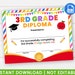 Printable 3rd Grade Graduation Diploma, End of School Certificate, PDF ...