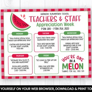 EDITABLE Watermelon Teacher & Staff Appreciation Week Itinerary, Fruit ...