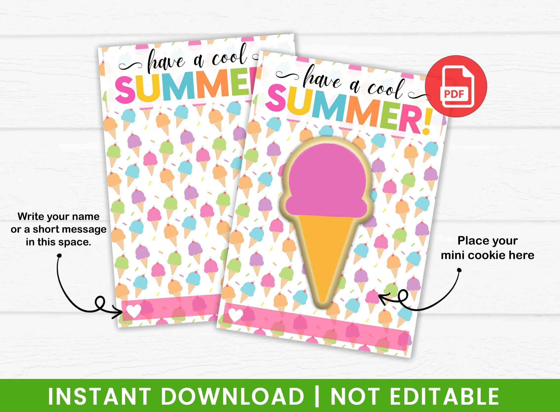 Ice Cream Cone Cookie Card Holder: Printable Summer Treats, 3.5x5 ...