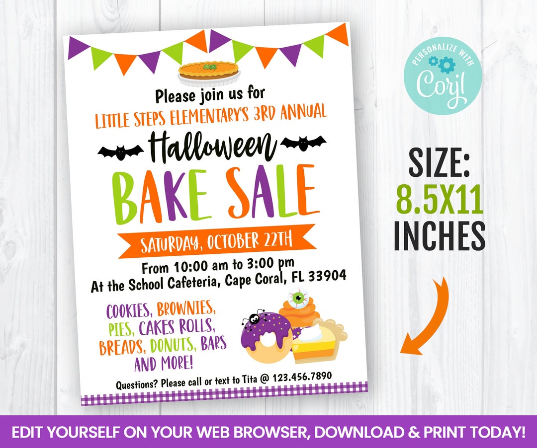 EDITABLE Halloween Bake Sale Flyer Template, 8.5x11 Inches, Baking ...
