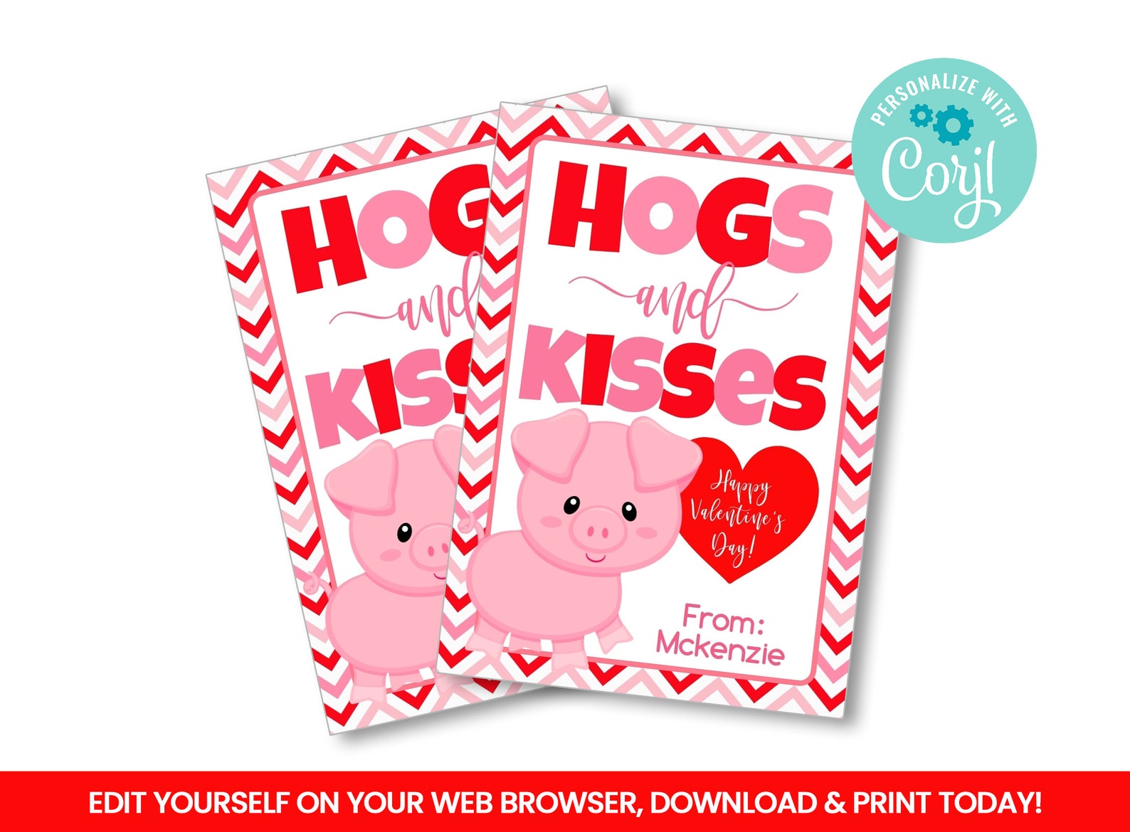 EDITABLE Pig rectangle tags Hogs & Kisses Treat Tags ideas | Etsy