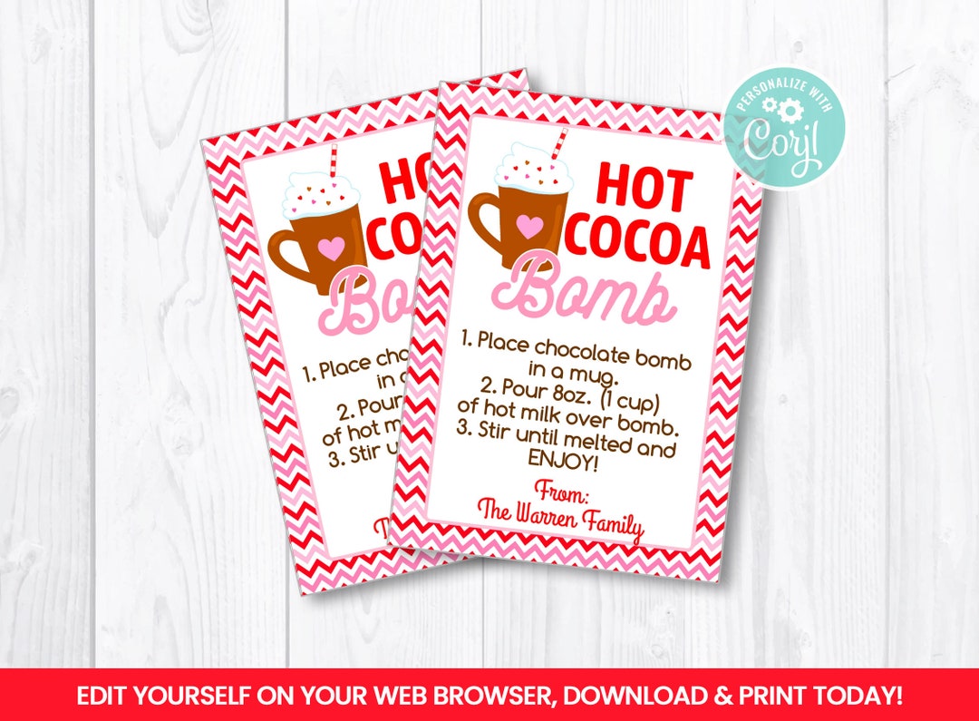 EDITABLE Hot Cocoa Bomb Gift Tags Chocolate Bomb - Etsy