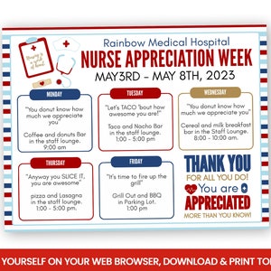 EDITABLE Nurse Appreciation Flyer, Healthcare Workers Itinerary Week ...