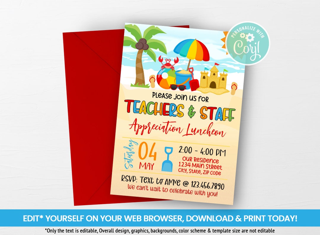 EDITABLE Teacher and Staff Appreciation Week Invitation, Itinerary Week ...