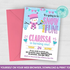 Editable Snowman First Birthday Invitation for Girl Any Age - Etsy