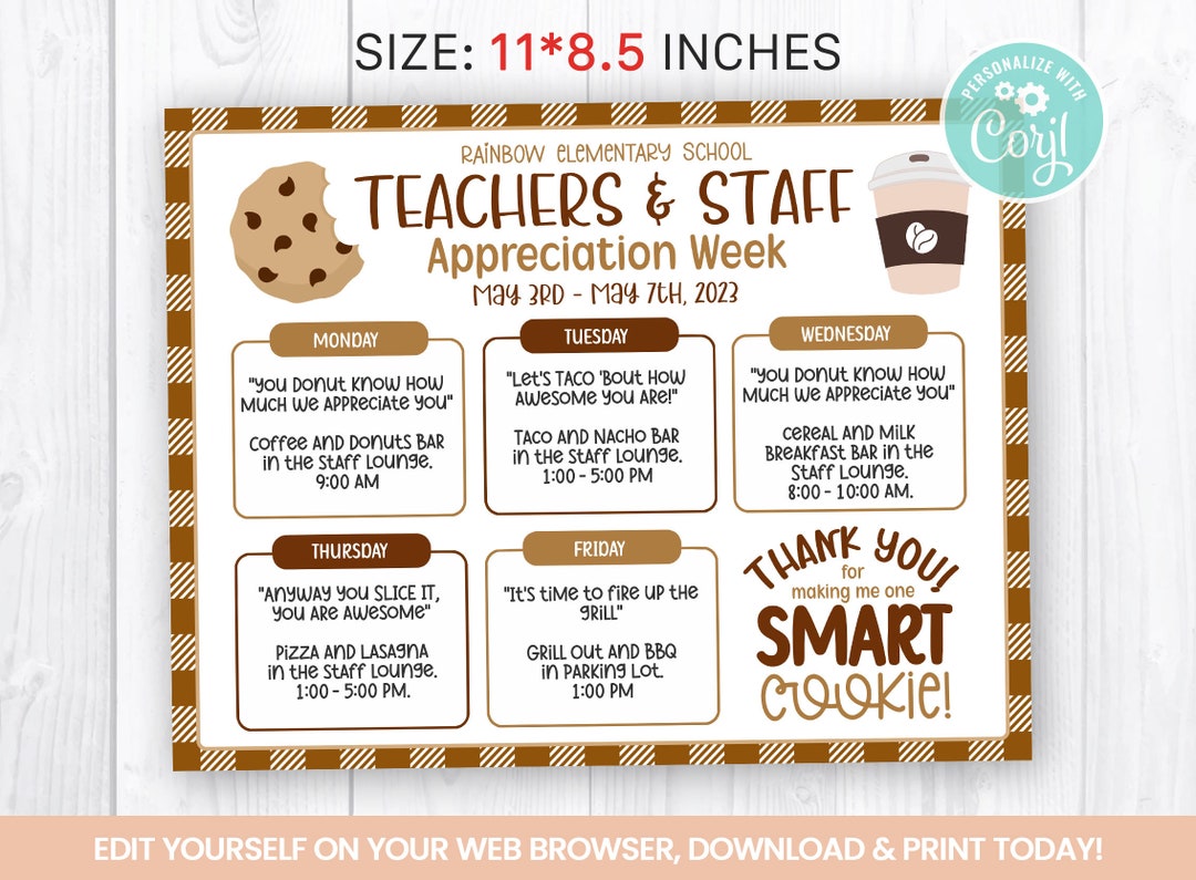 EDITABLE Coffee & Cookies Teacher Staff Appreciation Flyer, Itinerary ...