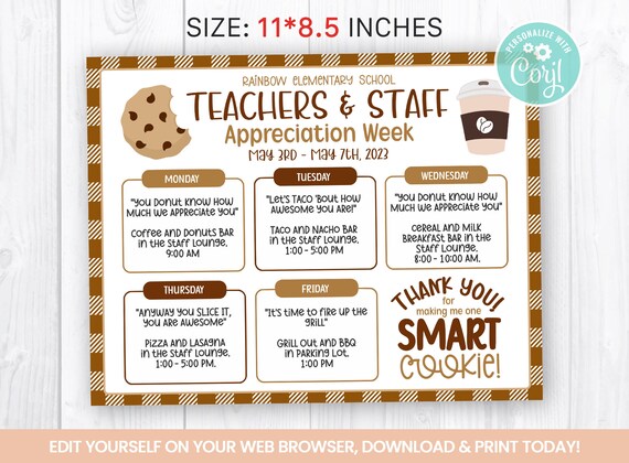 EDITABLE Coffee & Cookies Teacher Staff Appreciation Flyer, Itinerary ...