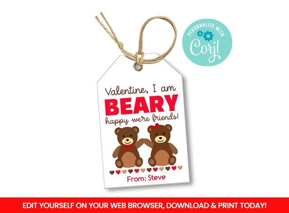 EDITABLE Teddy Bear gift tags, Beary Happy, Gummy Bears treat tag ideas ...