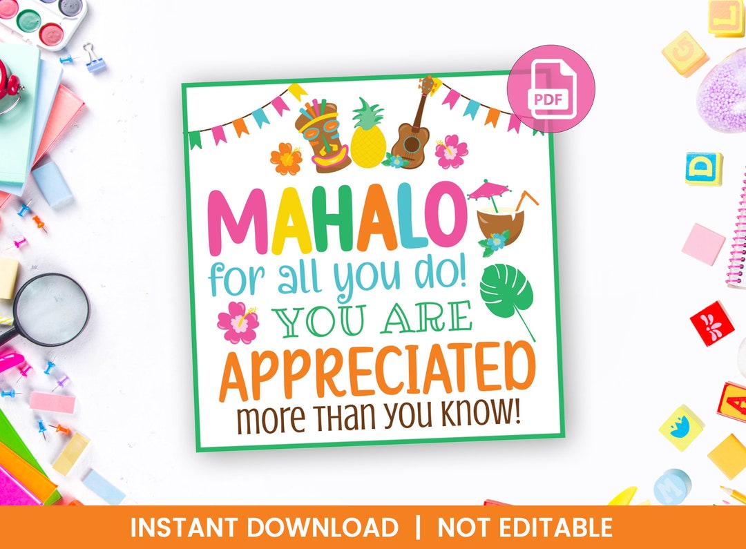 Tropical Hawaiian Themed Teacher Appreciation Week Gift Tag, Neon ...