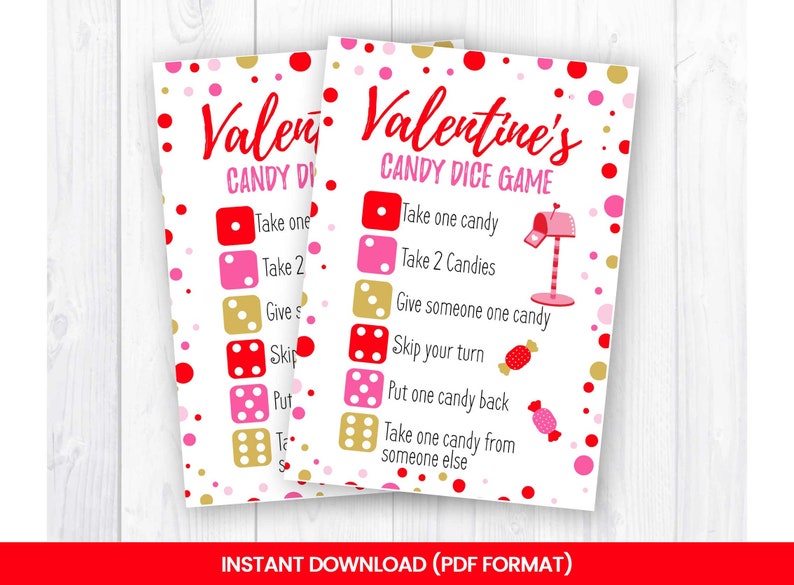 Valentine Dice Game Printable Candy Exchange Dice Game for - Etsy