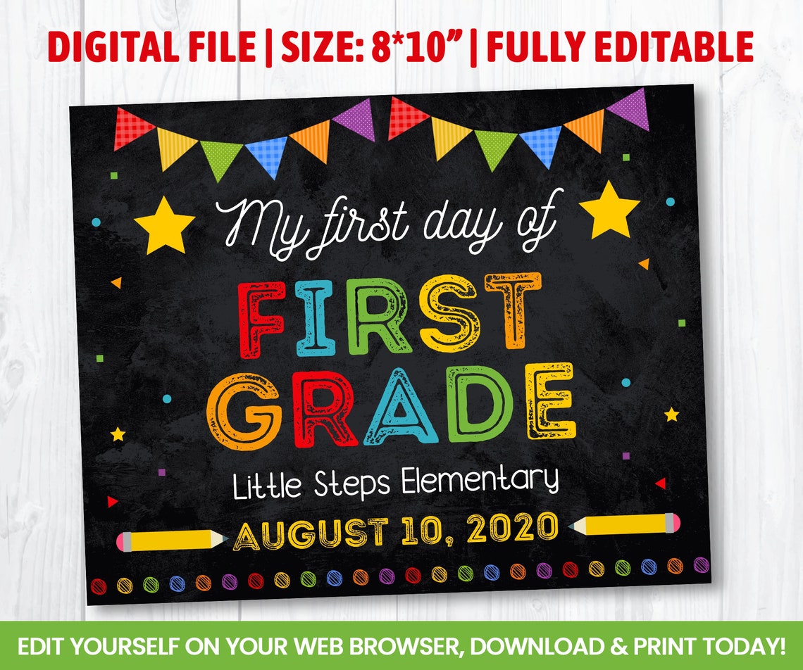 EDITABLE 1st Day of School Chalkboard Sign Bunting Banner | Etsy