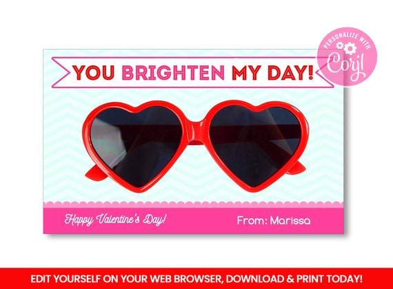 EDITABLE Sunglasses Valentine's Day Card Holder Eye | Etsy