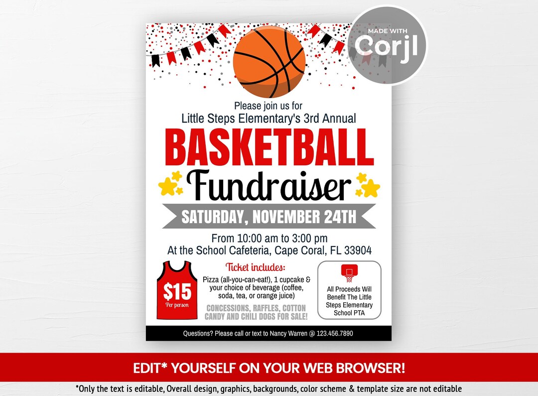 EDITABLE Basketball Fundraiser Flyer Template, Charity Non Profit Event ...