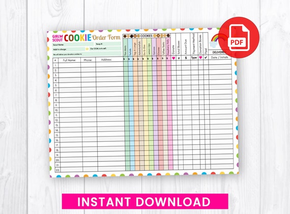 LBB Girl Scout Cookie Order Form, Sales Delivery Note, PDF Instant ...