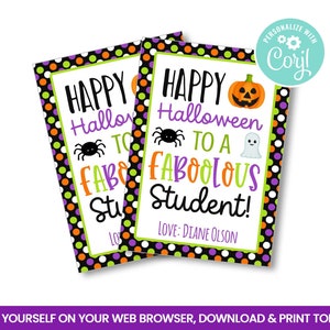 EDITABLE Happy Halloween to a Fabulous Student Gift Tags, Ghost Self ...