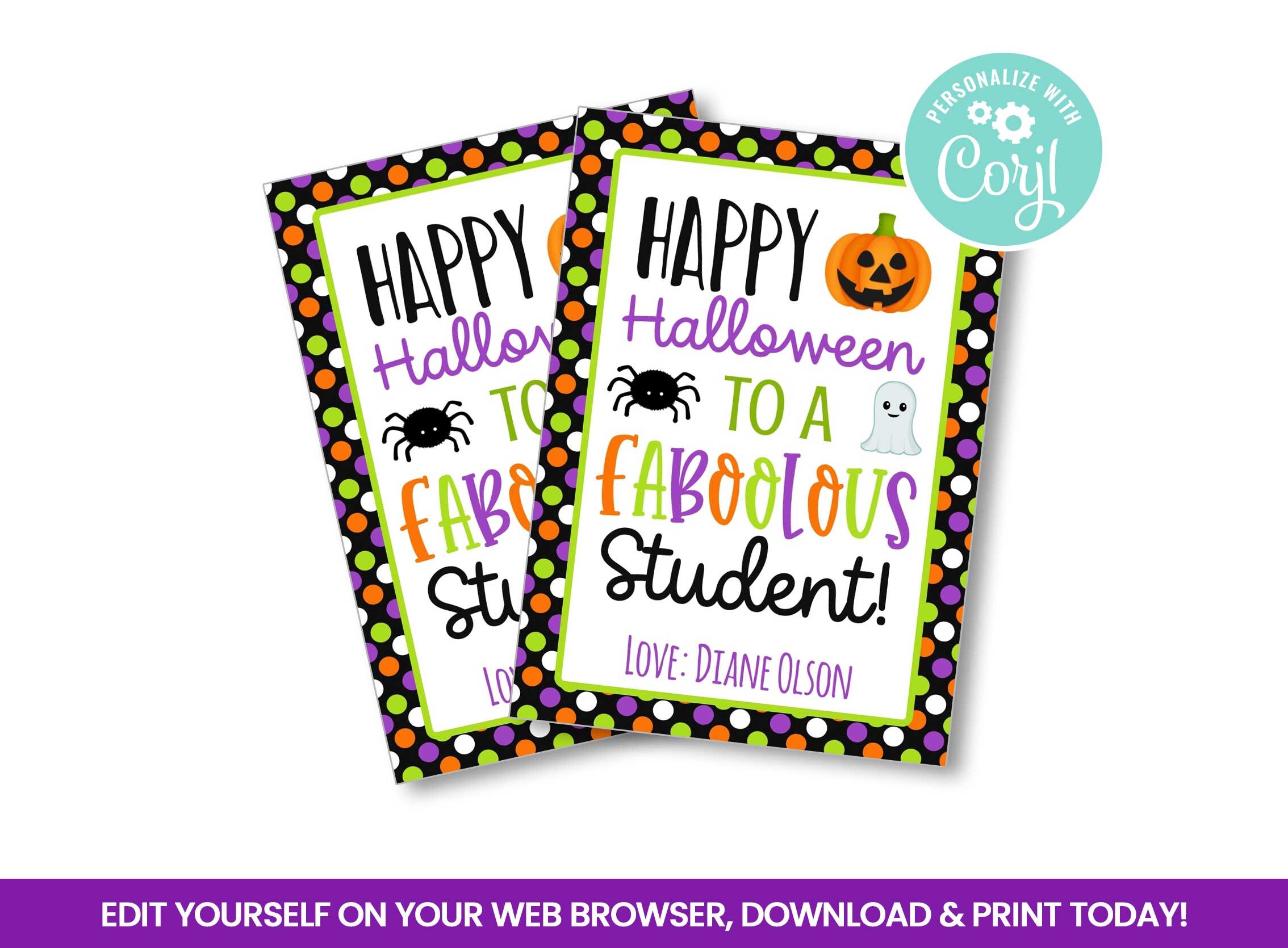 EDITABLE Happy Halloween to a Fabulous Student Gift Tags - Etsy