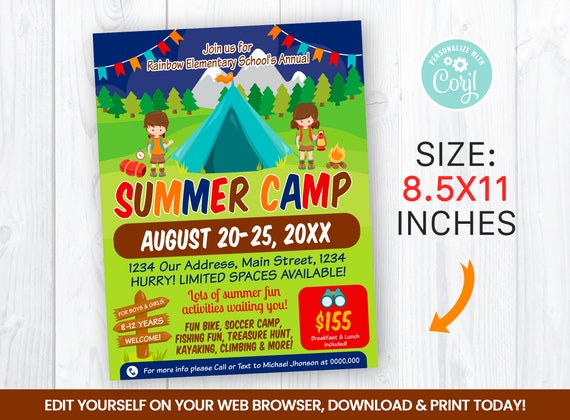 EDITABLE Kids Summer Camp Flyer Template, Charity Non Profit Event ...