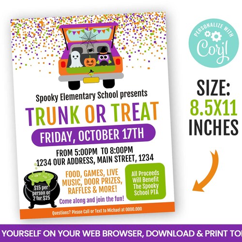 EDITABLE Trunk or Treat Flyer/invitation Printable Halloween - Etsy