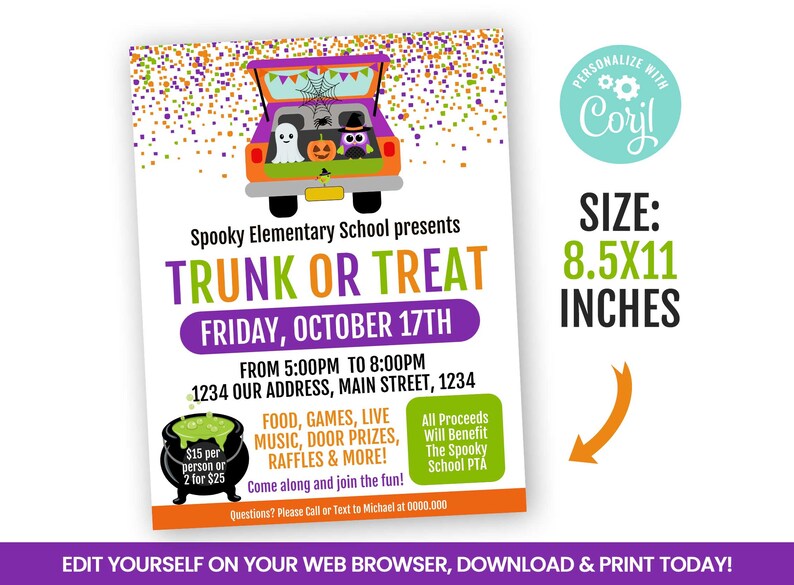 EDITABLE Halloween Trunk or Treat Flyer Template 8.5x11 - Etsy