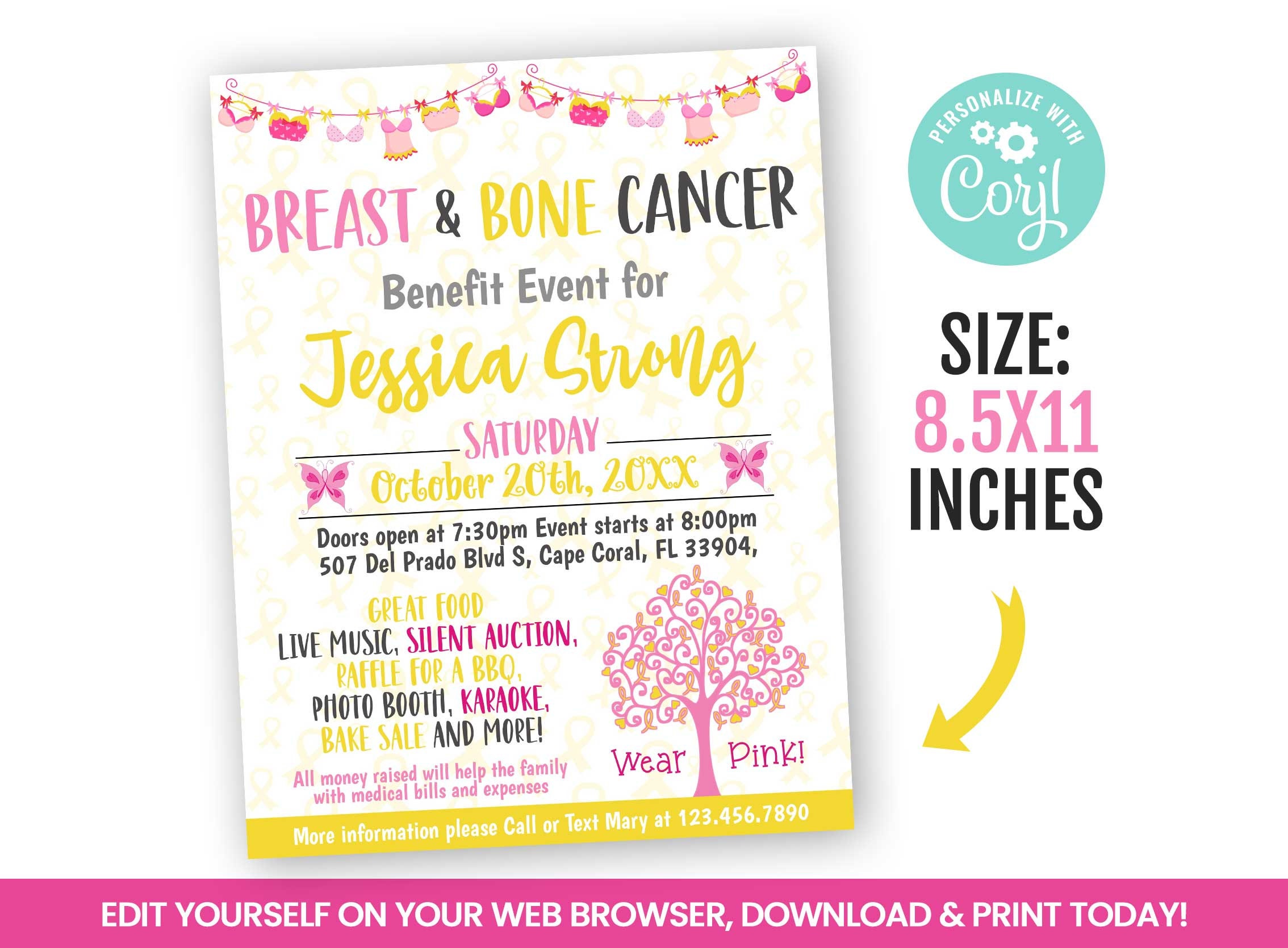 EDITABLE Breast and Bone Cancer Fundraiser Event Flyer Cancer - Etsy