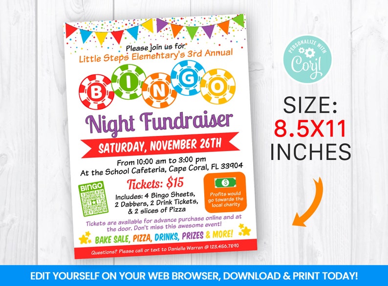 EDITABLE Bingo Night Fundraiser Flyer Template Charity Non - Etsy