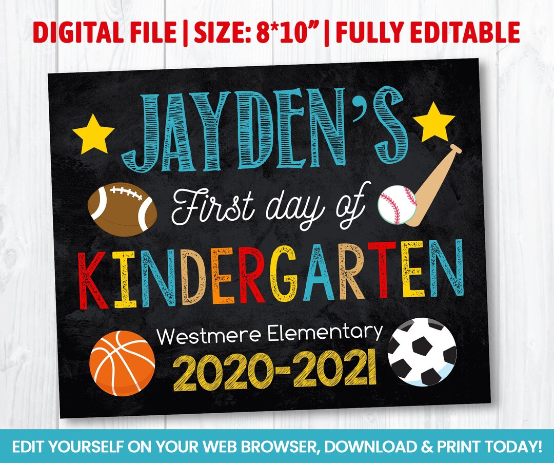 EDITABLE 1st Day of School Chalkboard Sign Sports Self - Etsy