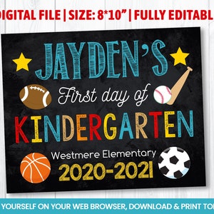 EDITABLE 1st Day of School Chalkboard Sign Sports Self - Etsy