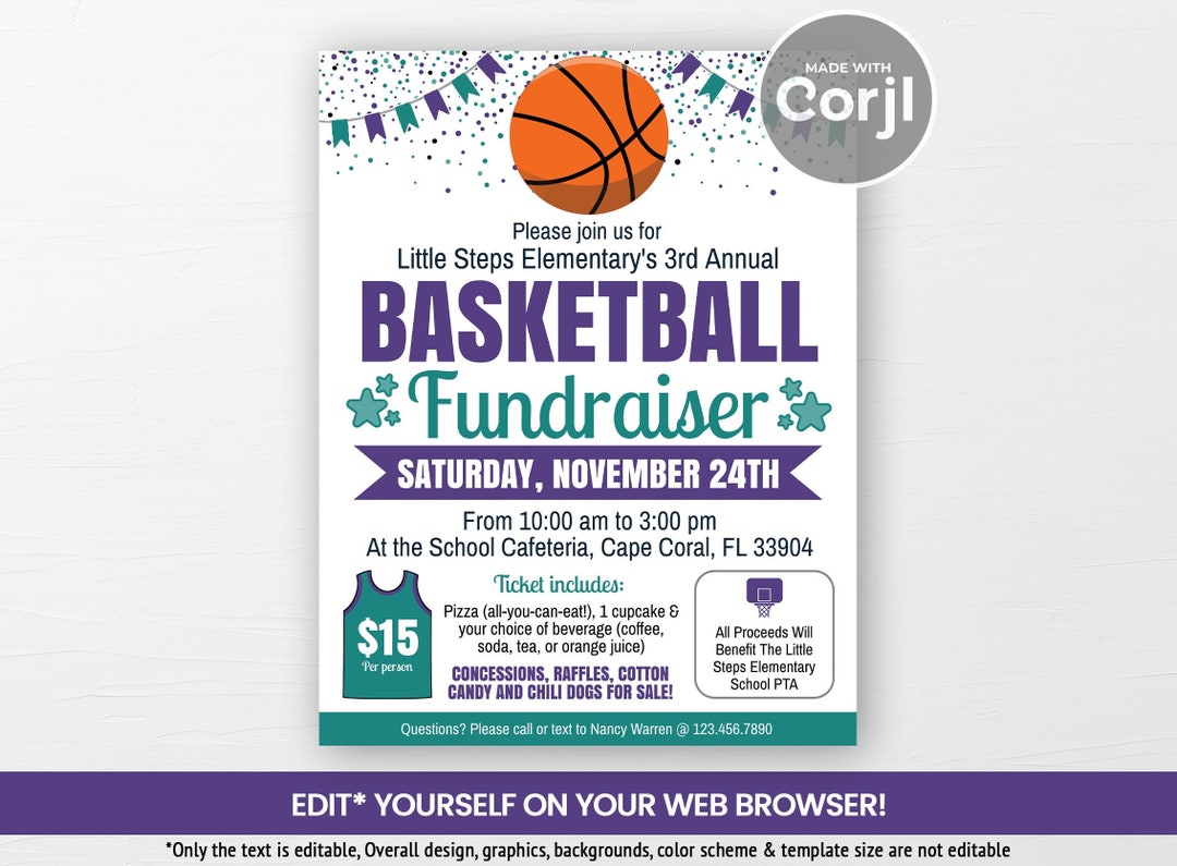 EDITABLE Basketball Fundraiser Flyer Template, Charity Non Profit Event ...