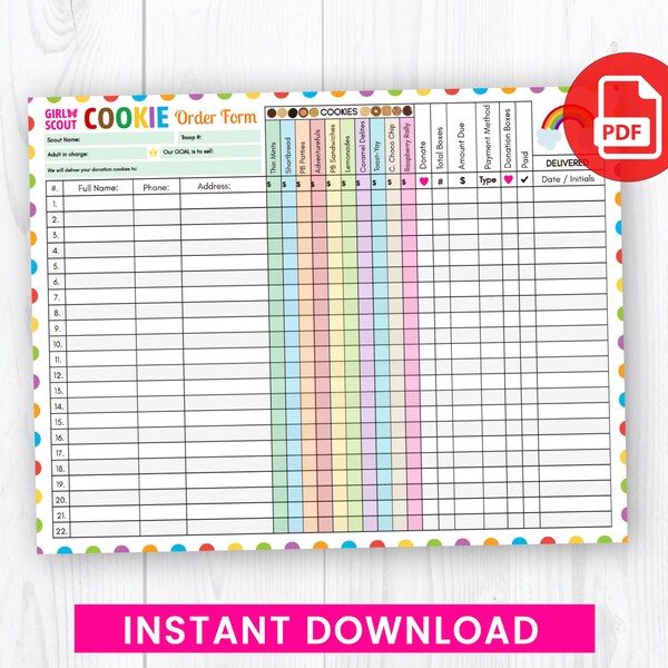 Girl Scout Cookies Order Forms - Etsy