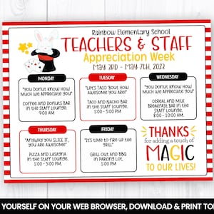 EDITABLE Magic Show Teacher & Staff Appreciation Week Itinerary ...
