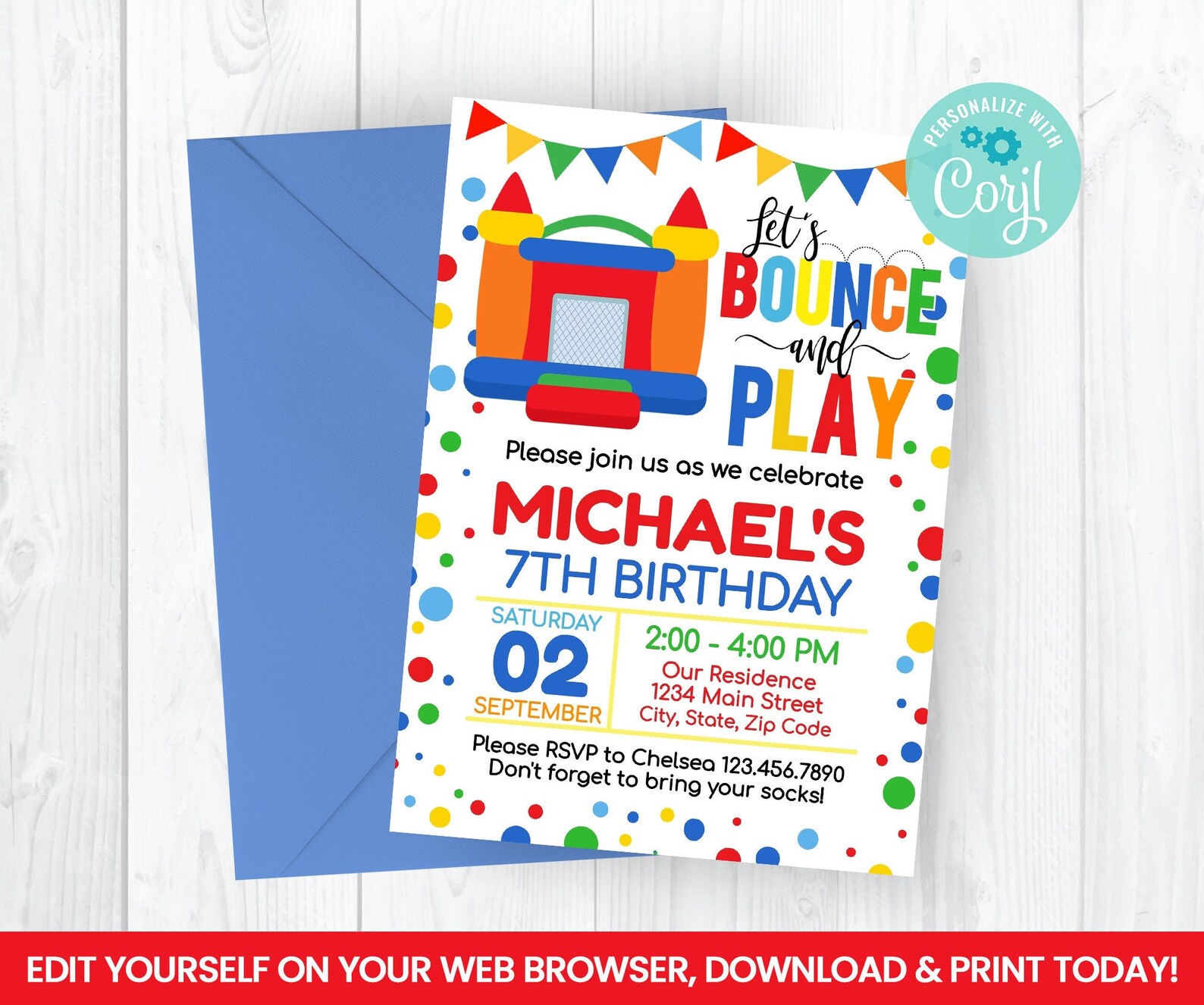 Editable Bounce House Invitation Boy Self Editing Invite - Etsy