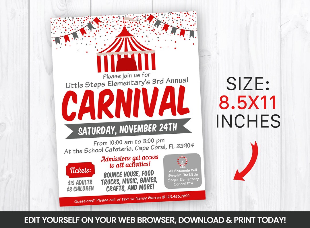 EDITABLE Carnival Fair Event Flyer Template, Charity Non Profit Event ...