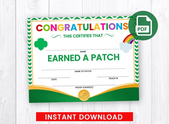 Girl Scout PATCH Certificate, PDF Instant Download by SyM Party ...