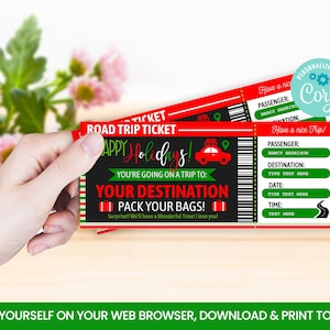 EDITABLE Road Trip Surprise Ticket, Happy Holidays Self Editing Voucher ...