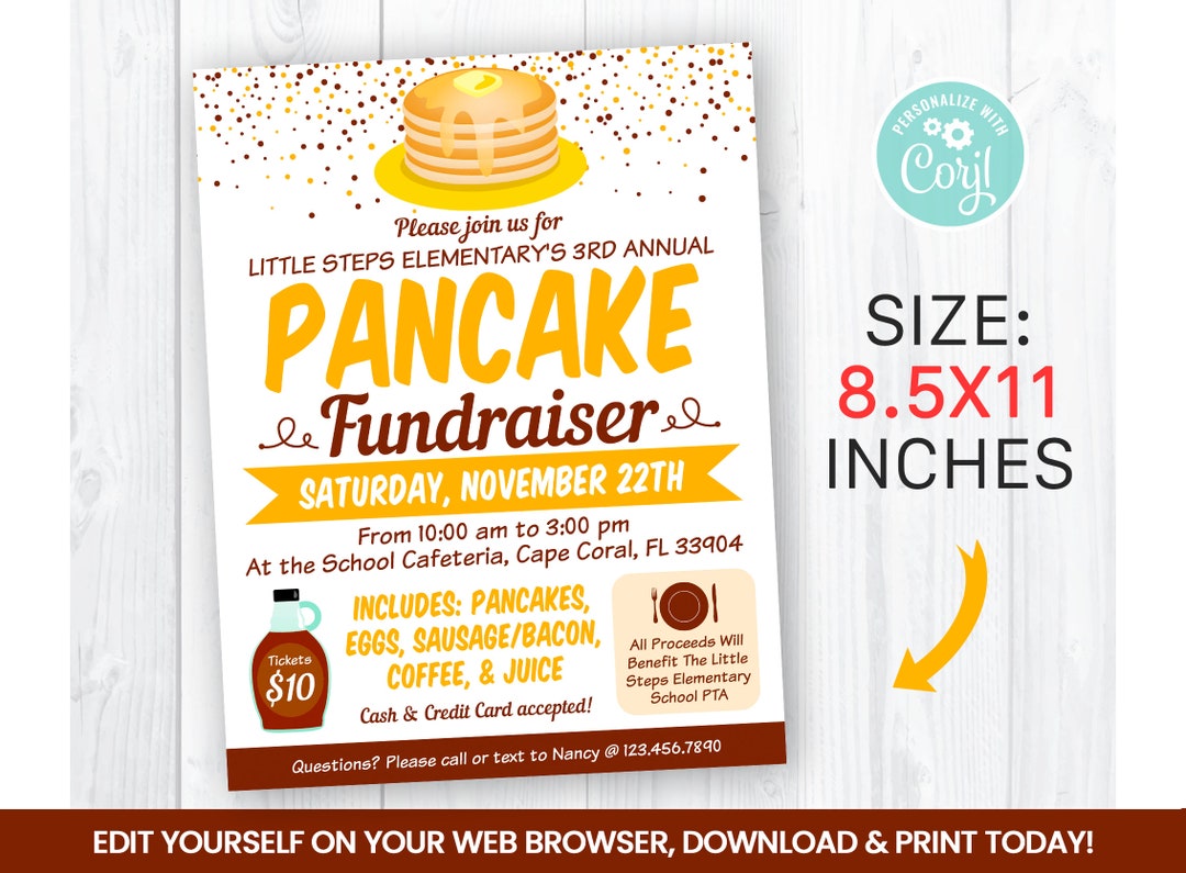 EDITABLE Pancake Fundraiser Flyer Template, Charity Non Profit Event ...