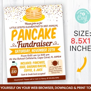 EDITABLE Pancake Fundraiser Flyer Template, Charity Non Profit Event ...
