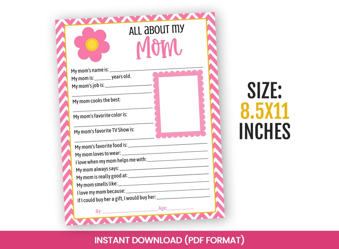 All About My Mom Printable Mother's Day Questionnaire - Etsy