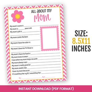 All About My Mom Printable Mother's Day Questionnaire - Etsy