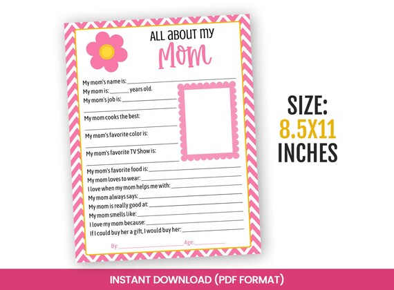 All About My Mom Printable Mother's Day Questionnaire - Etsy