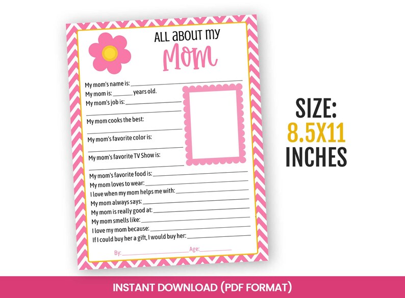 All About My Mom Printable Mother's Day Questionnaire - Etsy