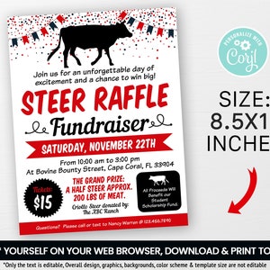 EDITABLE Steer Raffle Fundraiser Flyer Template, Charity Non Profit ...