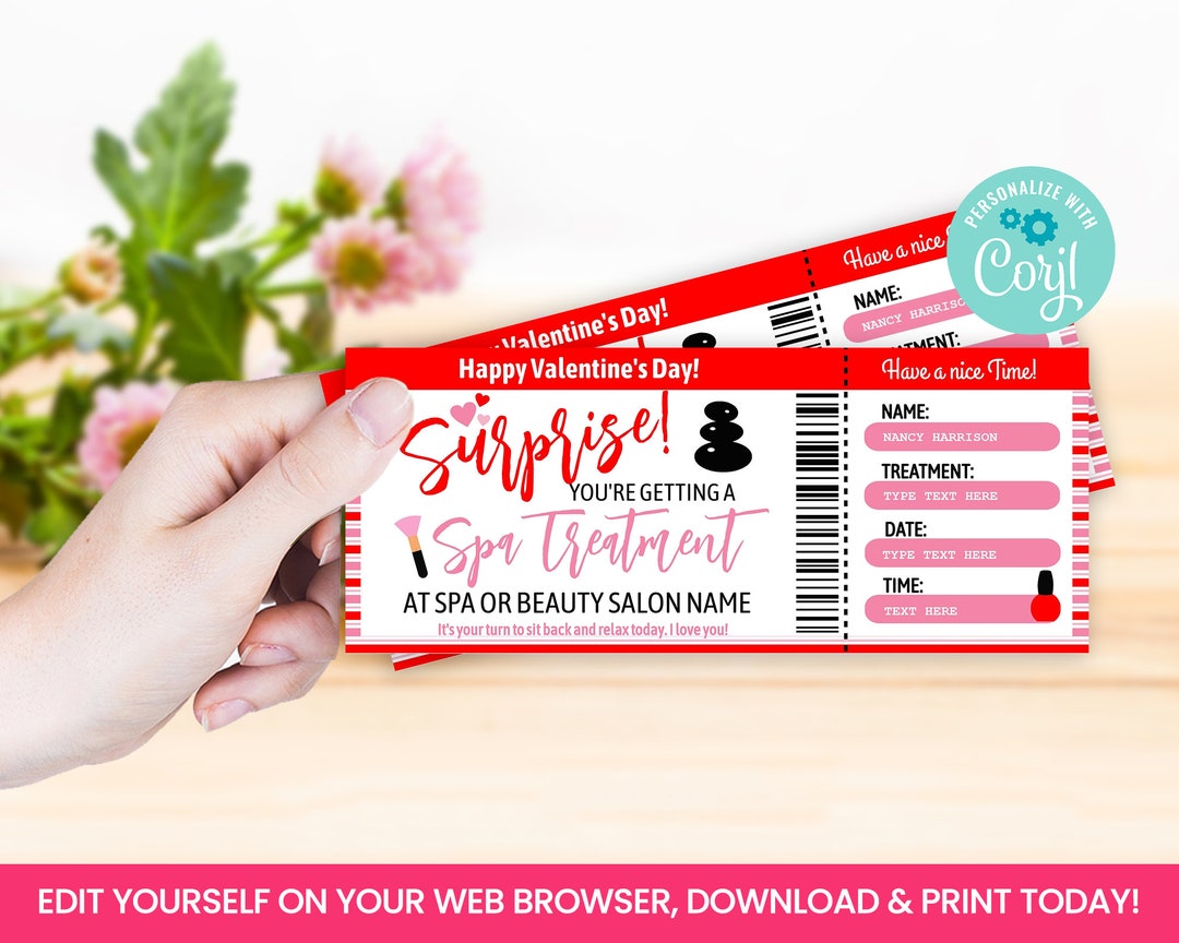 EDITABLE Spa Day Surprise Ticket Valentine's Day Self - Etsy