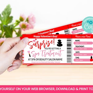 EDITABLE Spa Day Surprise Ticket Valentine's Day Self - Etsy