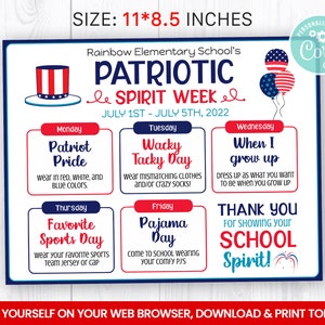 EDITABLE Patriotic Spirit Week Flyer, 4th of July Itinerary Self ...