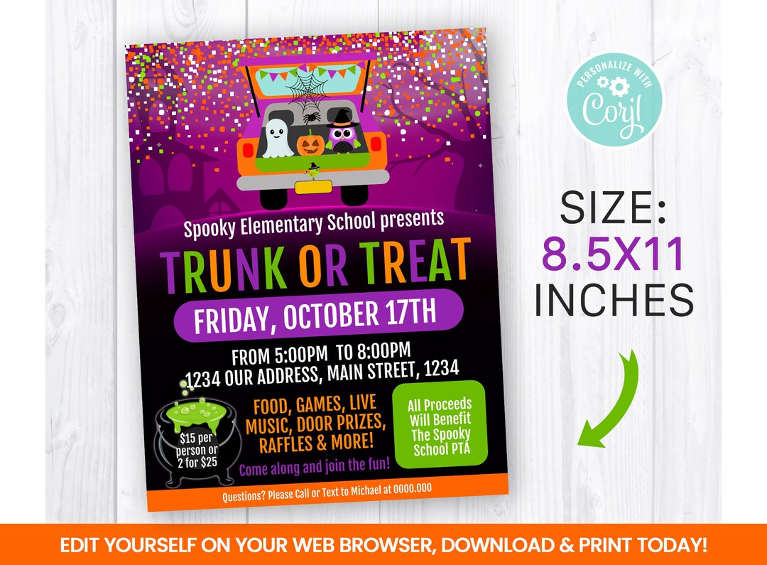 EDITABLE Halloween Trunk or Treat Flyer Template,community Event, Kids ...