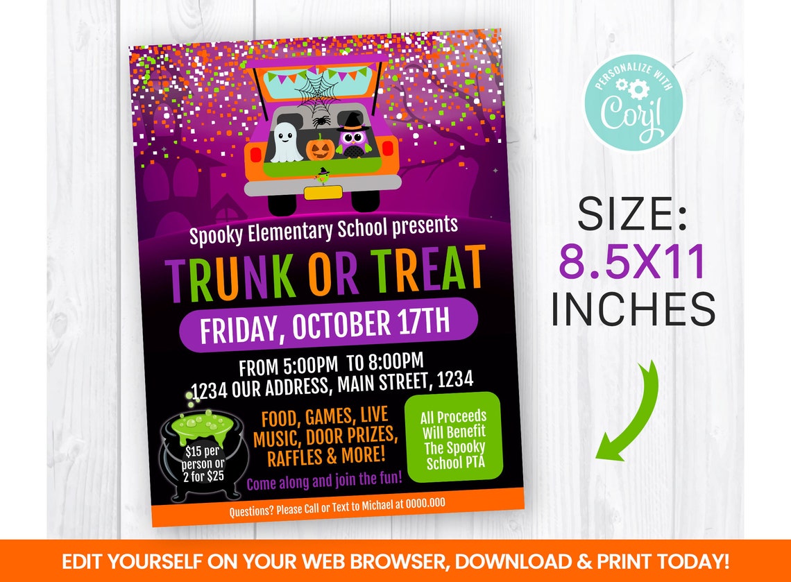 EDITABLE Halloween Trunk or Treat Flyer Templatecommunity - Etsy