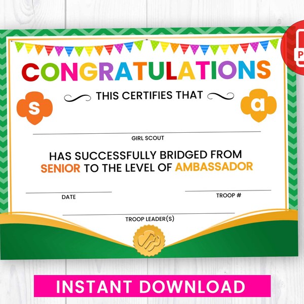 Senior to Ambassador Certificate - Etsy